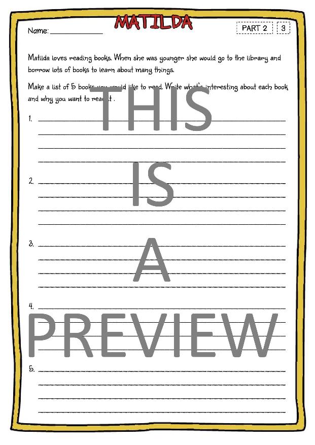 Matilda (1996) - Movie Comprehension Questions + Activities - Answer ...