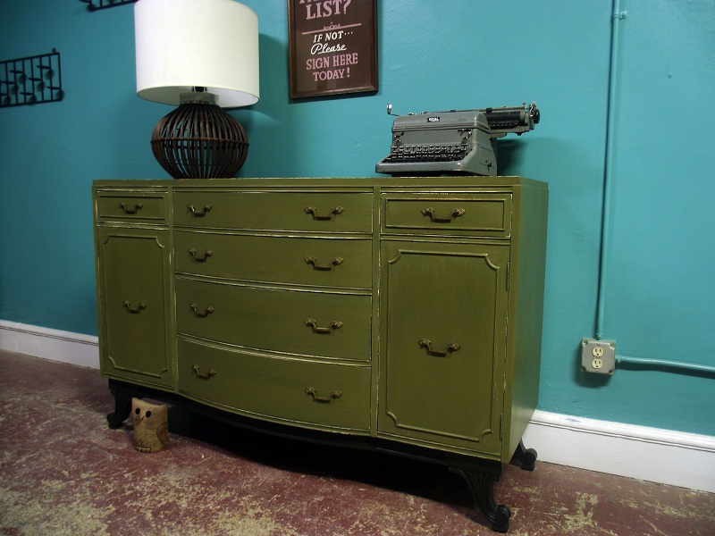 Vintage Ground: Wonderful Green Vintage Buffet / Sideboard / Media Stand