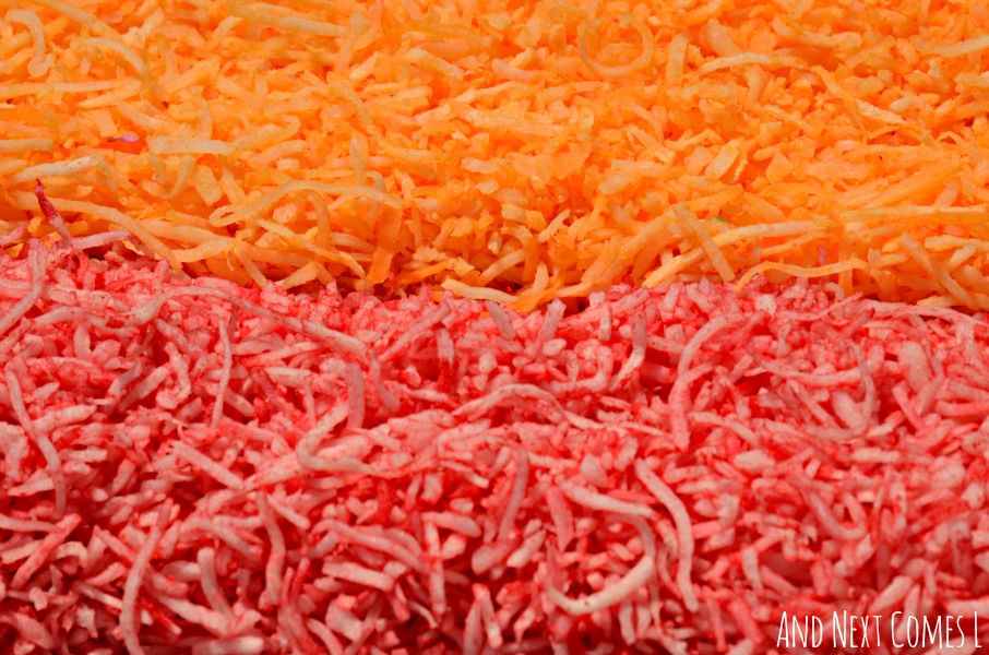 Rainbow Coconut {How to Dye Shredded Coconut for Sensory Play} | And ...