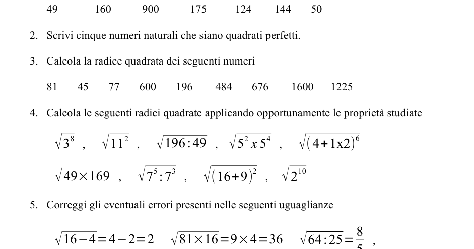 MATEMATICA, SCIENZE, EDUCAZIONE: Esercizi sulla radice quadrata