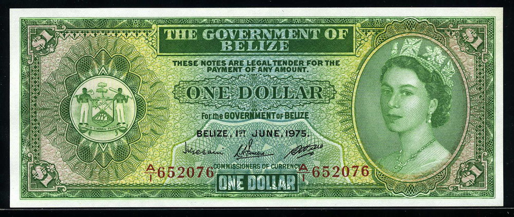 Belize one Dollar banknote, Queen Elizabeth.