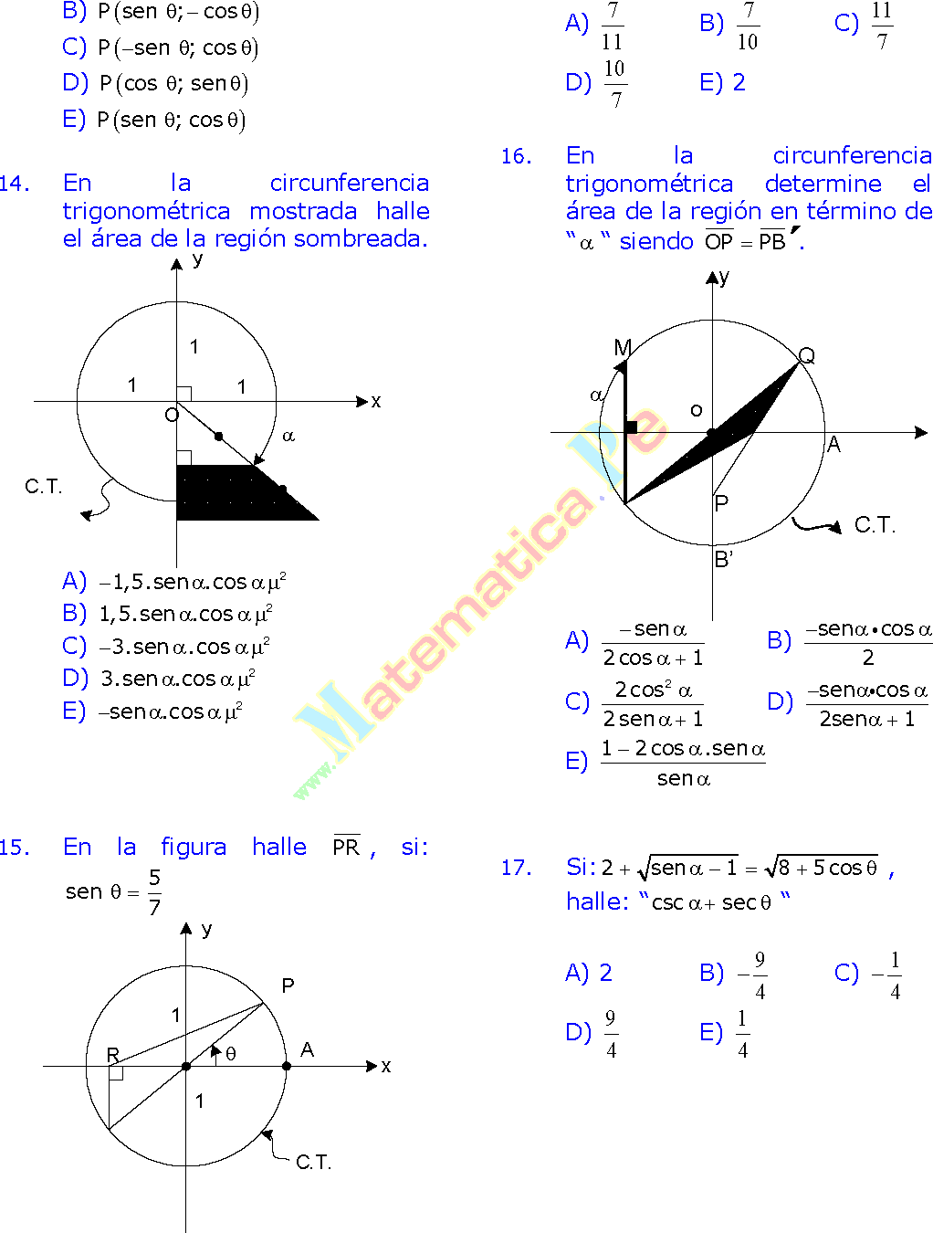 CIRCUNFERENCIA TRIGONOMÉTRICA EJERCICIOS RESUELTOS DE TRIGONOMETRÍA ...