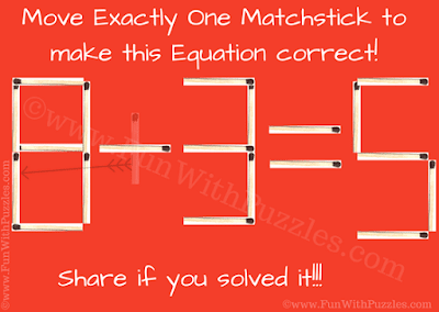 Easy Mathematical Matchstick Puzzle for Kids with Answer