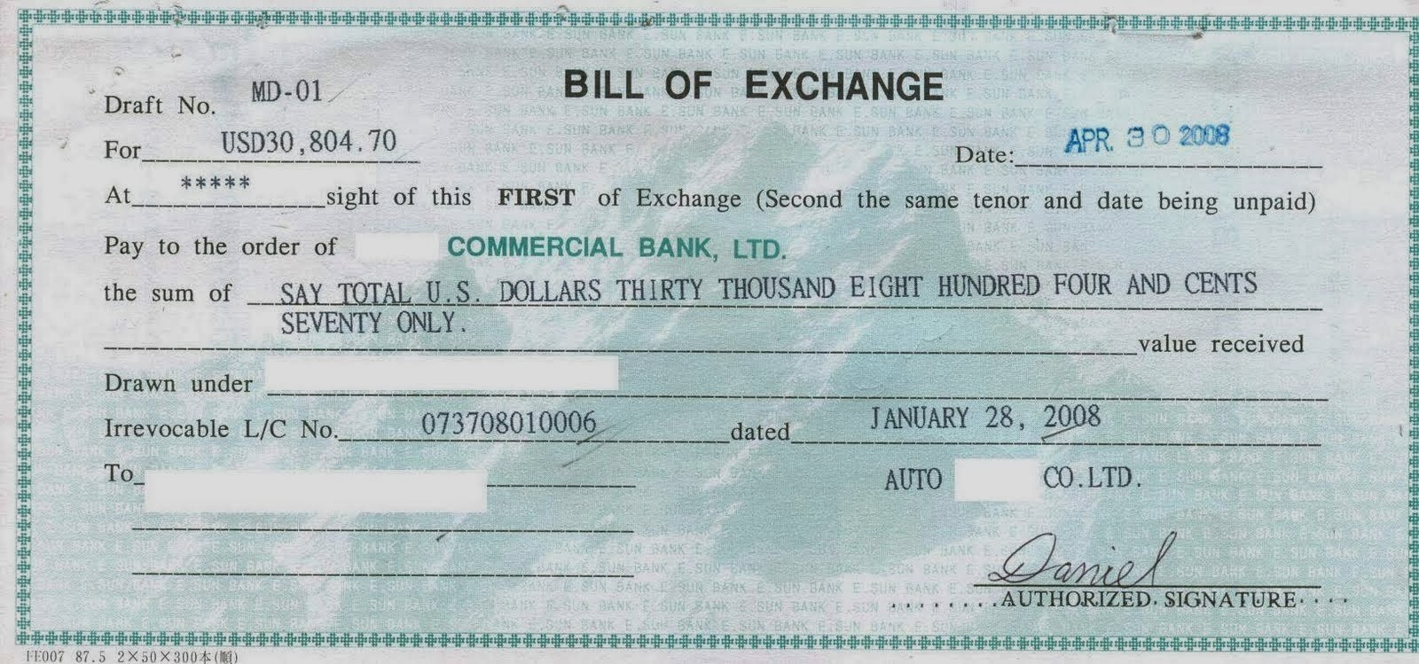 ตั๋วแลกเงิน BILL OF EXCHANGE