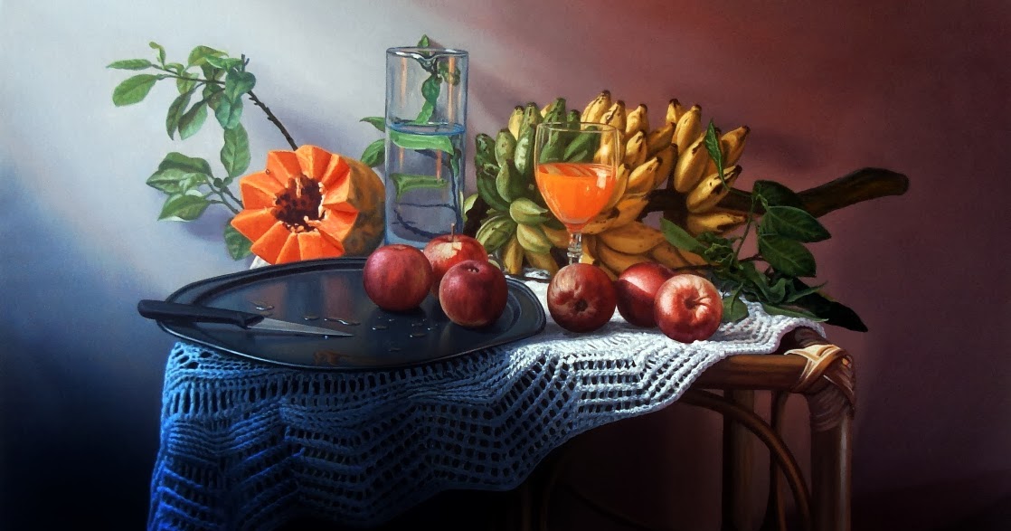 Bodegón con manzanas al óleo