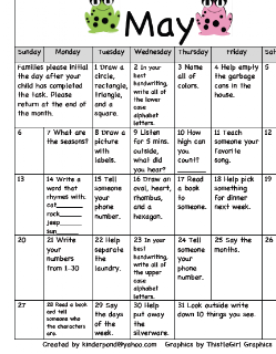 Kinderpond: Homework Calendar- May