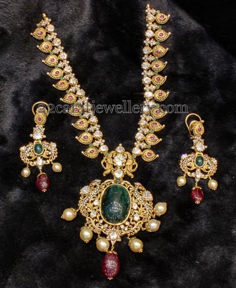Latest Antique Mango Set with Earrings - Jewellery Designs