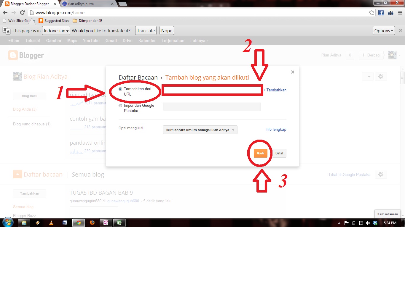 cara follow (ikuti) blog untuk dijadikan daftar bacaan | rian aditya putra