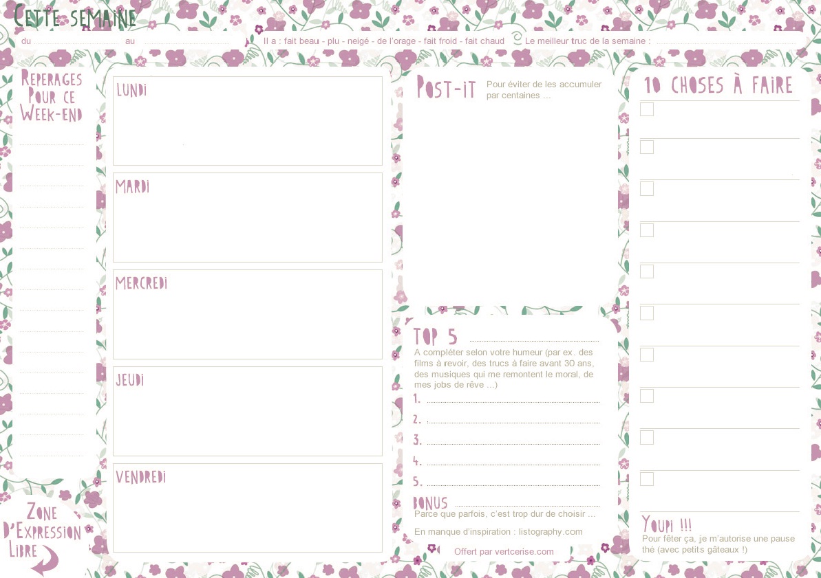 Ninou ....: Votre planning de la semaine !!