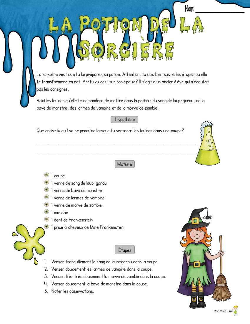 Mme Marie-Julie : Expérience pour l'Halloween: La potion de la sorcière