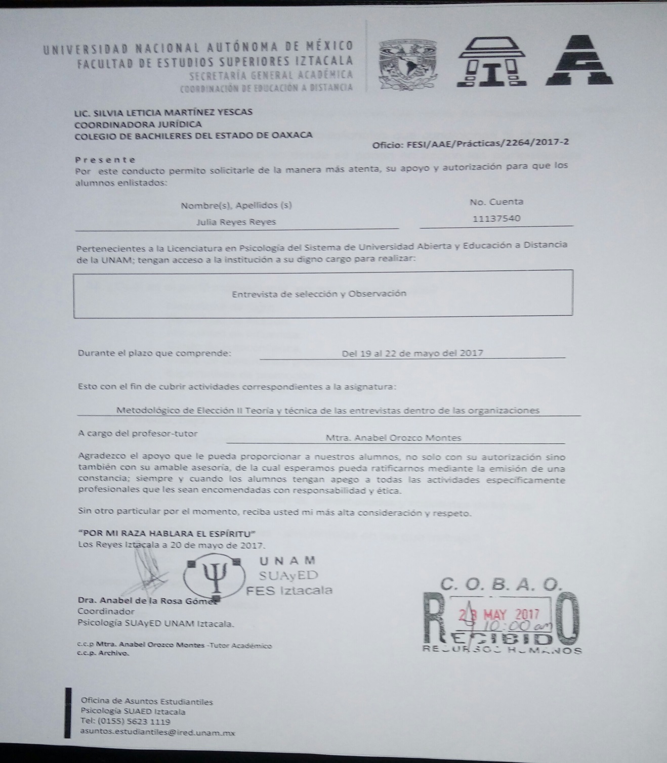 CARTAS DE UNAM Y EMPRESA DE LA PRACTICA