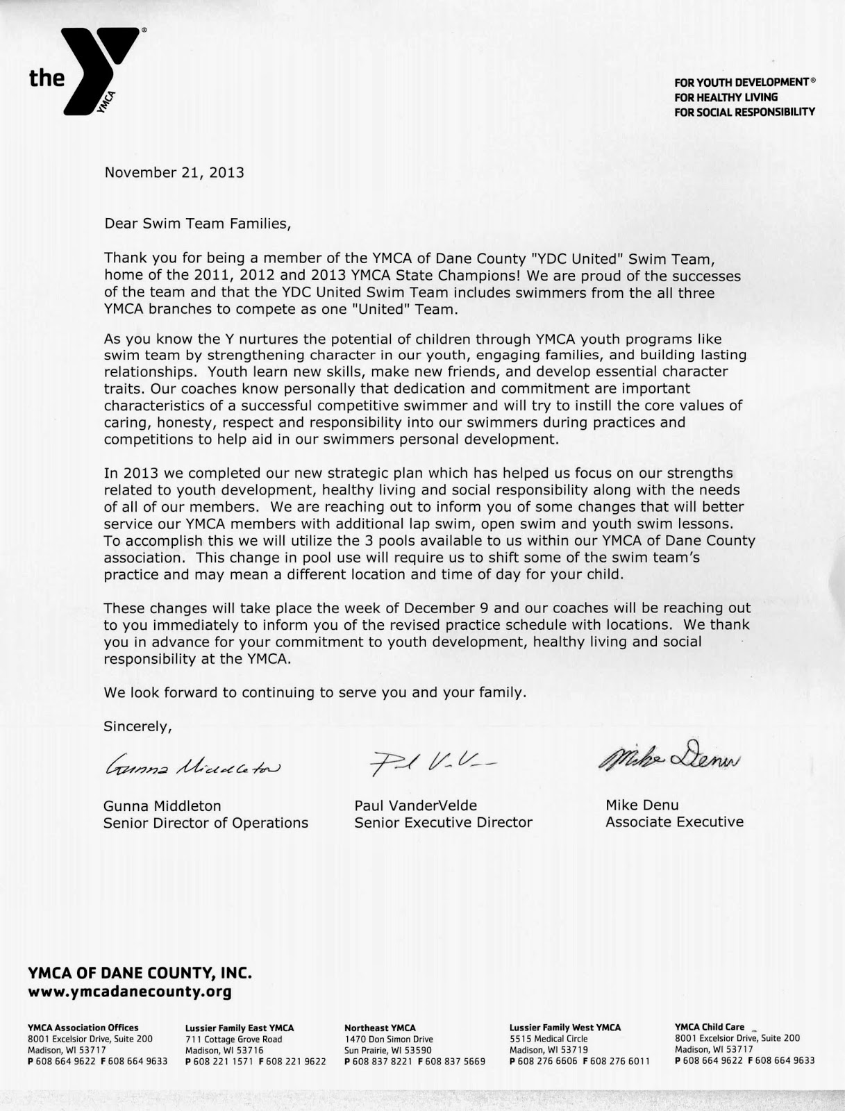 The Mess at the Dane County YMCA: 2013: The letters