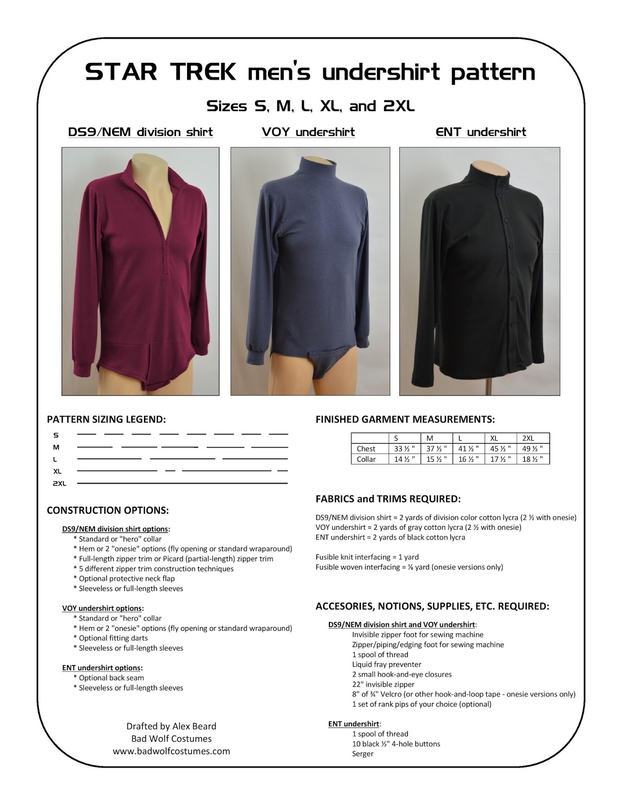 Bad Wolf Costumes: Star Trek Undershirt Sewing Pattern