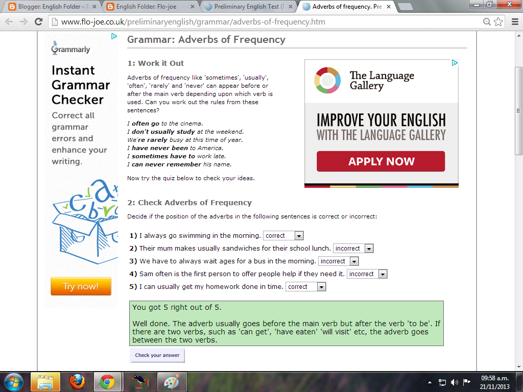 English Folder: Grammar Practice