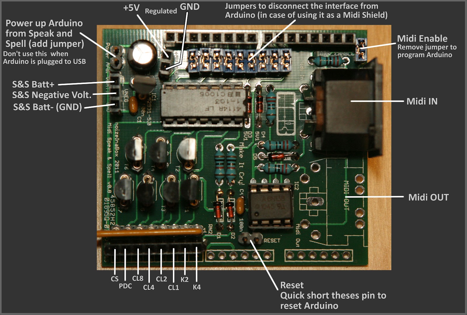 noizeInaBox: Arduino Speak and Sell midi interface pinout