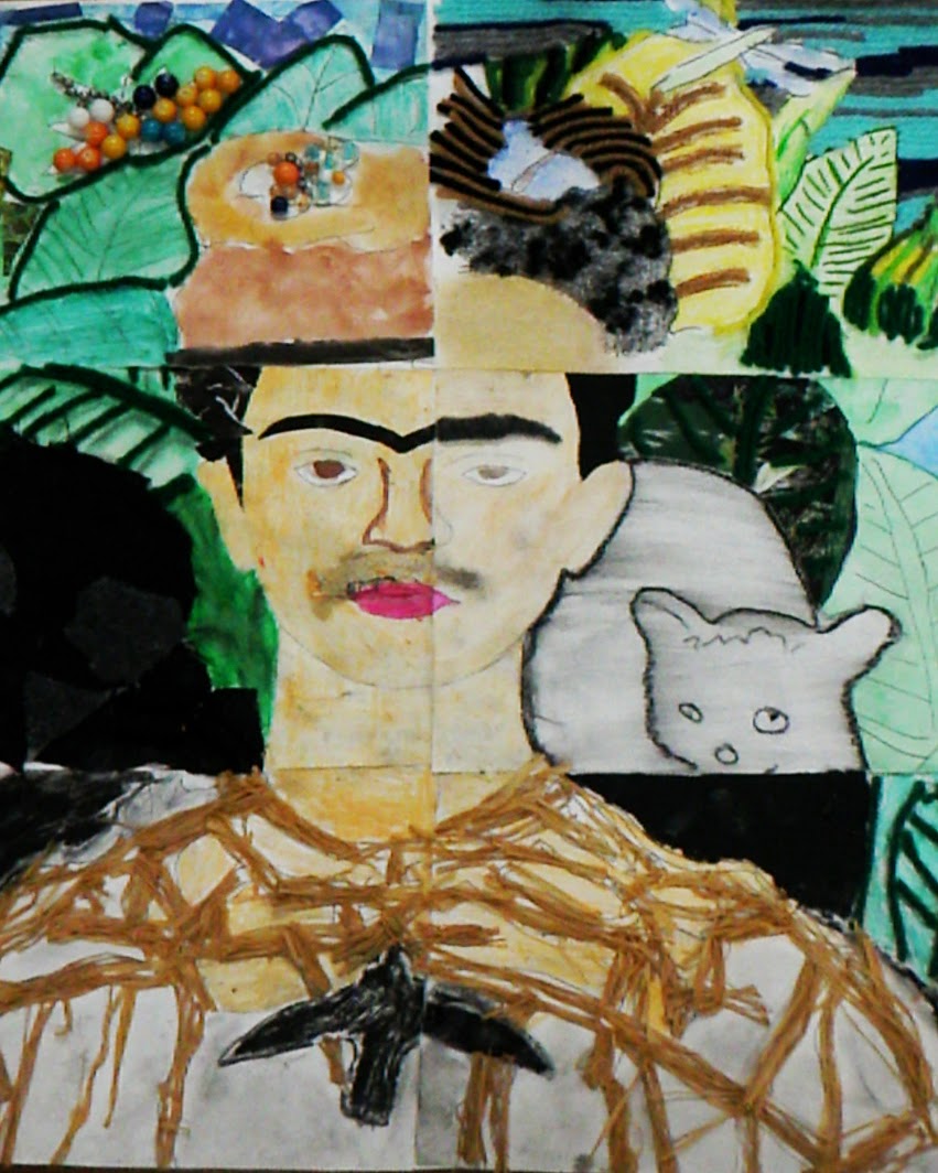Jerdee's Art Classes: Mixed Media: Collaborative Frida Kahlo Portraits