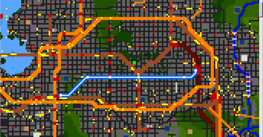 Simutrans(模擬交通)遊戲: Simutrans(模擬交通)遊戲，單軌路線採用疊式設計。(第一回)