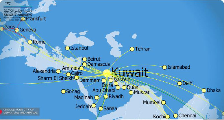 latin aviation: Kuwait Airways routes map