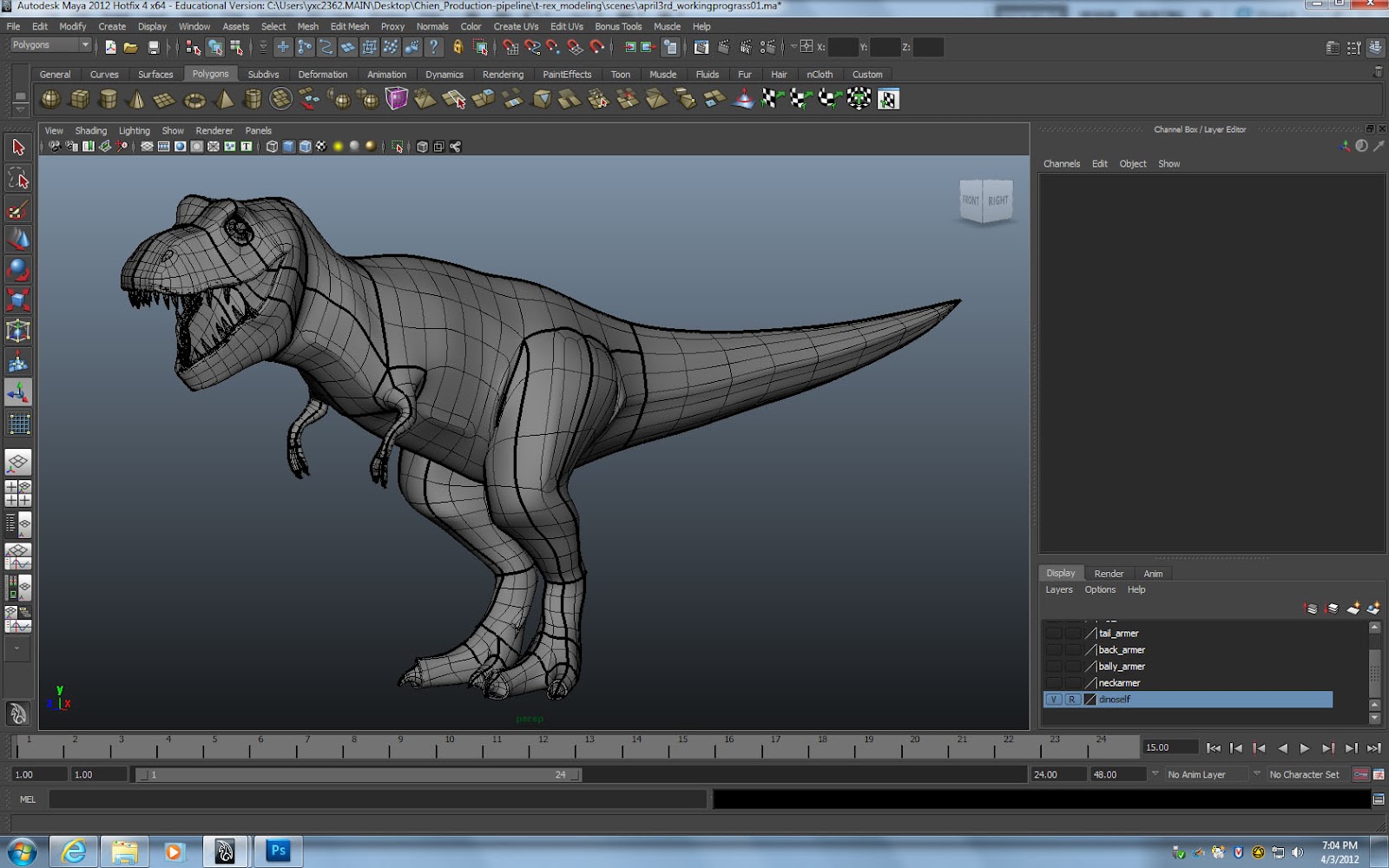 Yu-Nien's blog: Production Pipeline week 4 ( Rig texture Dinosaur )