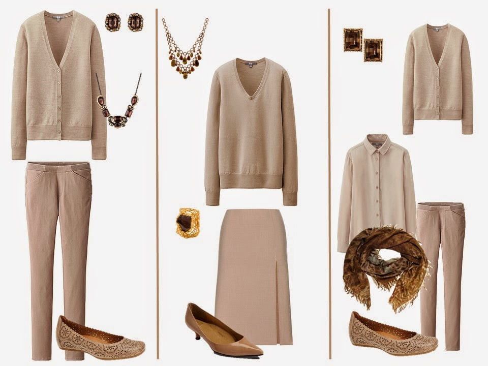 Beige Outfits with Accessories in Celadon Green, Brown and Light Blue ...