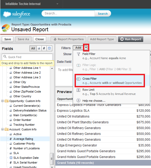 Infallibletechie Cross Filters In Reports In Salesforce