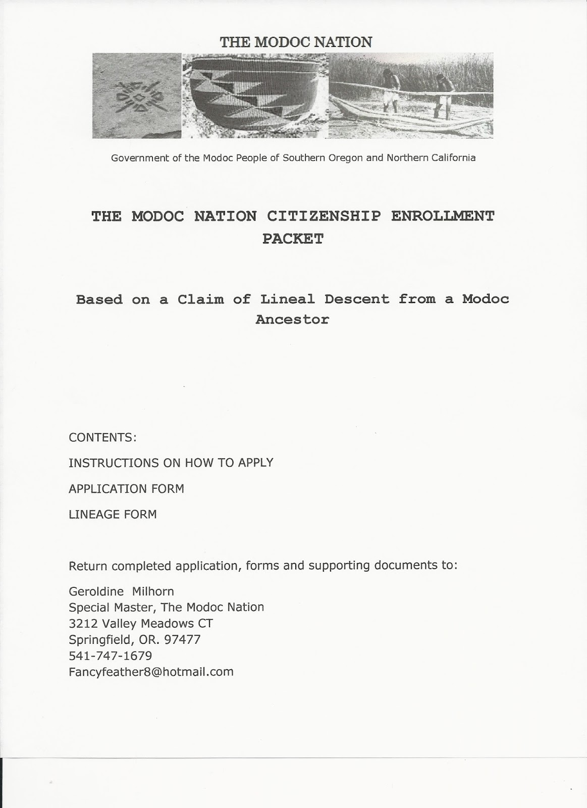The Modoc Nation: The Modoc Nation Enrollment Packet