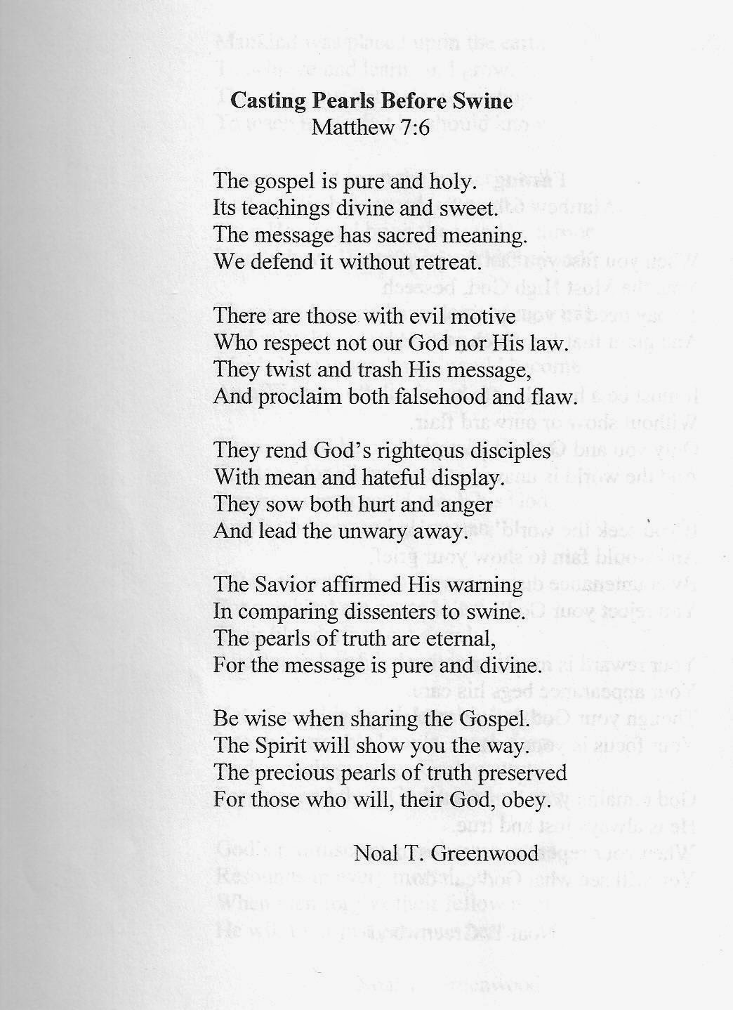 Thoughts From Noal: Casting Pearls Before Swine