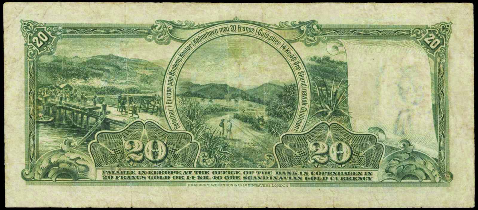 Danish West Indies 20 Francs in Gold note 1905|World Banknotes & Coins ...