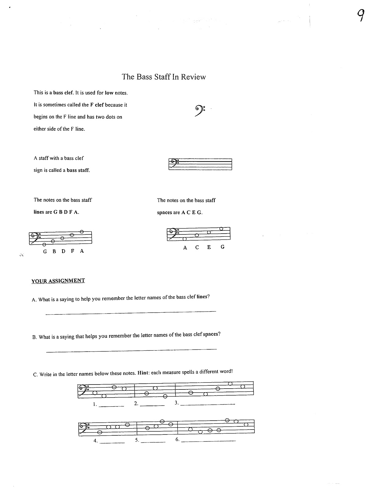 Miss Jacobson's Music: THEORY #7: BASS CLEF NOTE READING