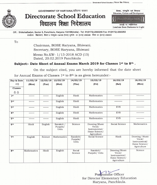 HBSE 8th Class Date Sheet 2022 In Haryana Govt Schools Teacher HBSE 8th Class Date Sheet 2022 In Haryana Govt Schools Teacher