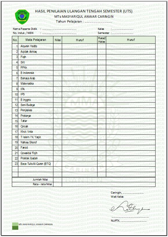 Aplikasi Raport K13 MTs