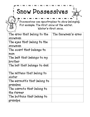 3-6 Free Resources: Snow Possessives: Poem and Activities