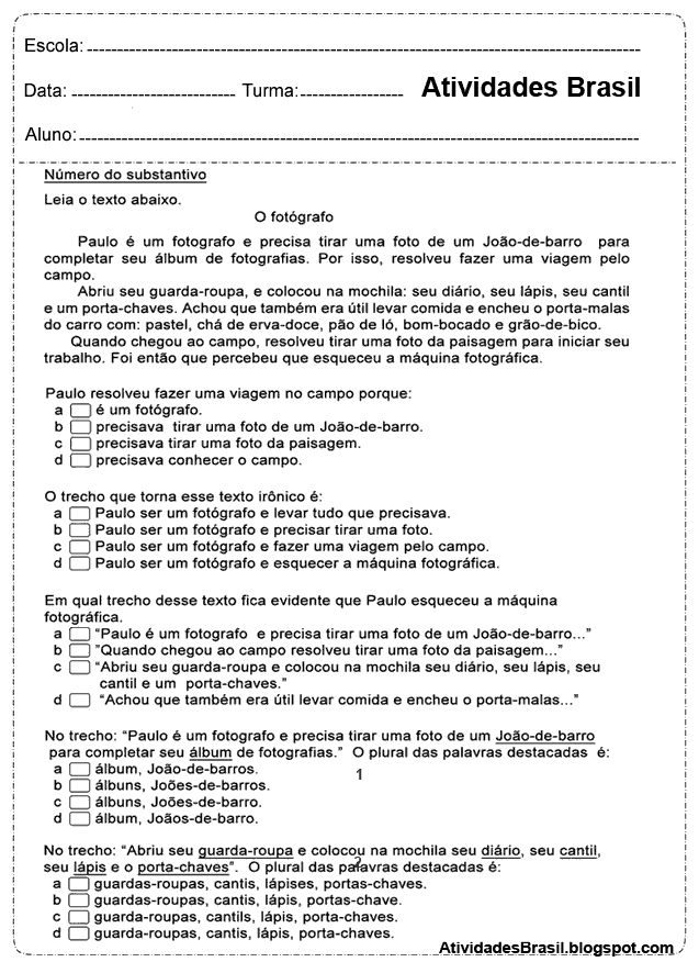 Atividades Brasil: Atividades de interpretação de texto 5° ano