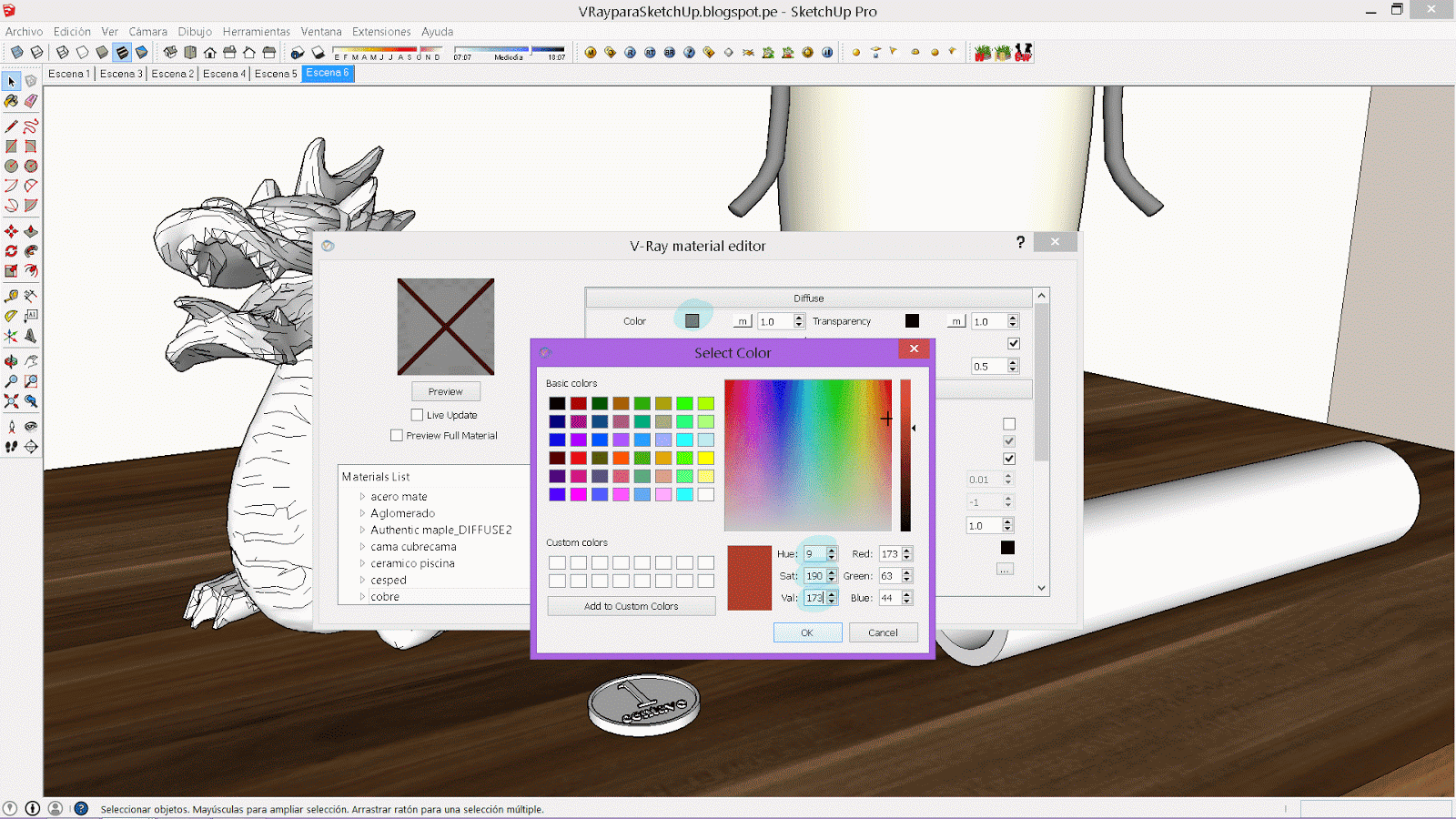 Renderizar con VRay 2.0 para SketchUp: Cobre