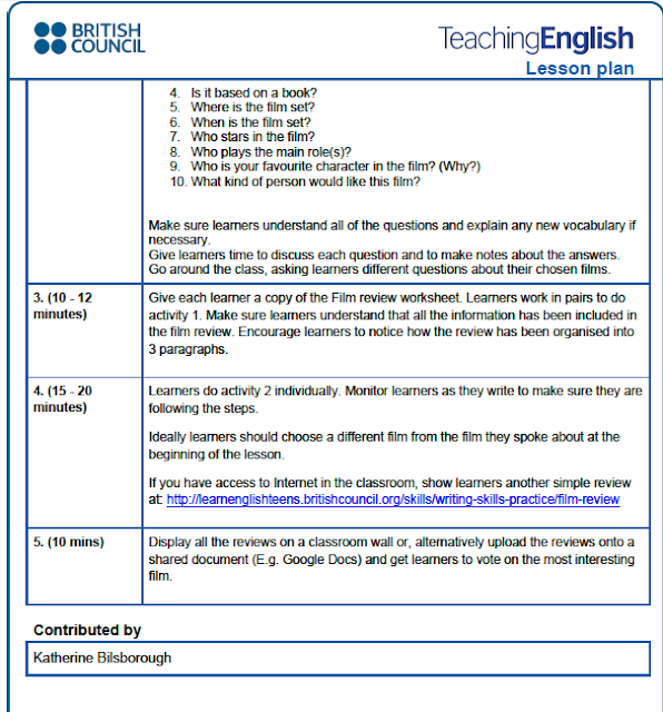 TKT blog: Lesson plan example from the British Council.