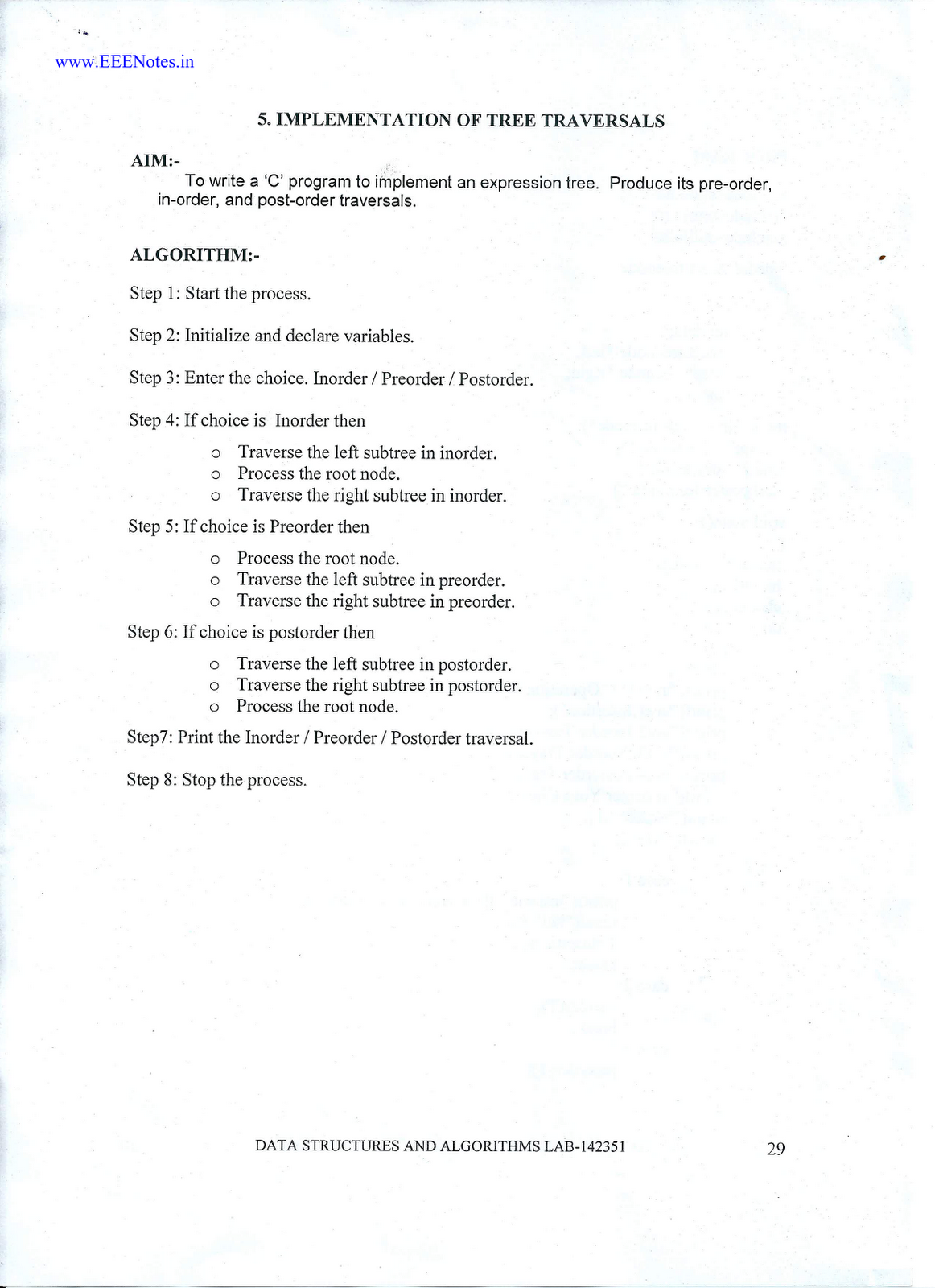 Experiment No 5 Implementation Of Tree Traversals Data Structure And Algorithm Lab Manual