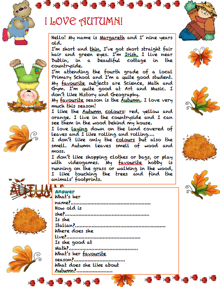 OUR ENGLISH CLASS: Reading about Autumn