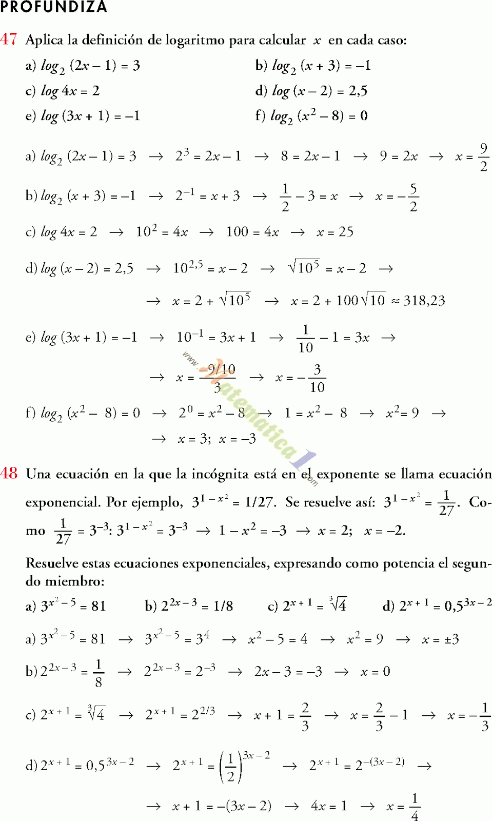 FUNCION EXPONENCIAL Y LOGARITMO EJERCICIOS RESUELTOS PDF