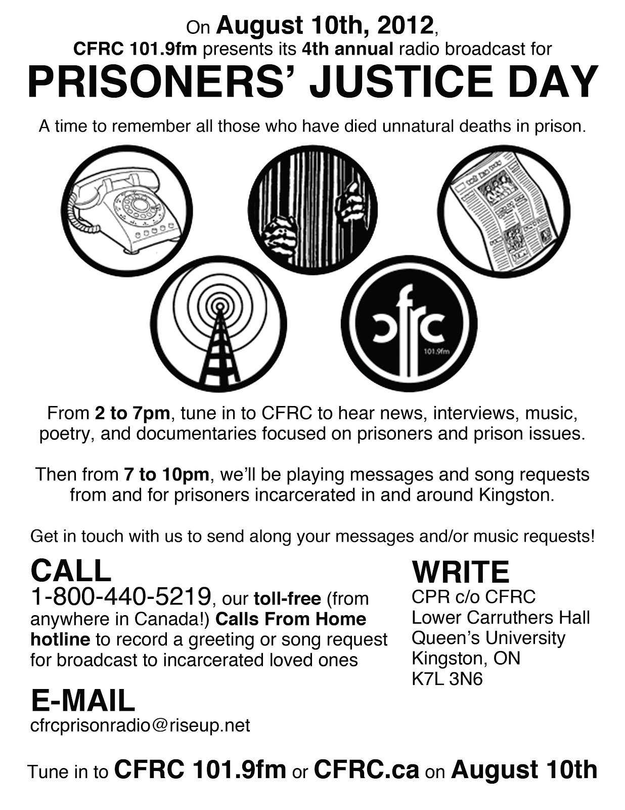 Prison State Canada: PRISONER JUSTICE DAY AUGUST 10 2012 - KINGSTON ...