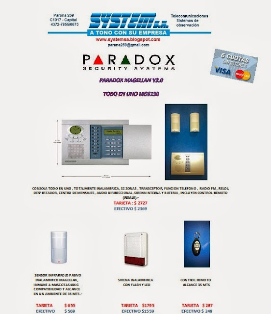 SYSTEM SA * PORTEROS VISORES: ALARMA INALAMBRICA PARADOX