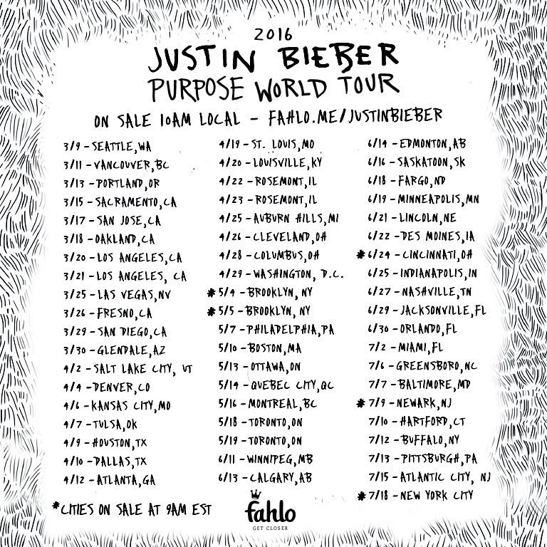 Fechas y detalles para el "Purpose Tour" en Norte América ~ Justin ...