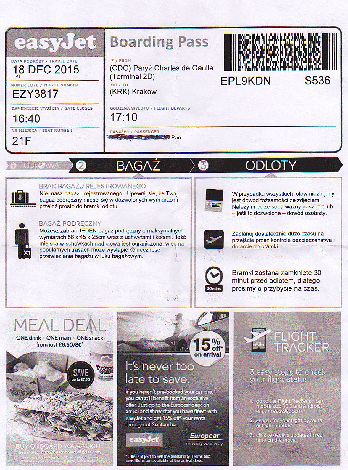 The traveler's drawer: EASYJET. Boarding Pass for the flight EZY3817 ...