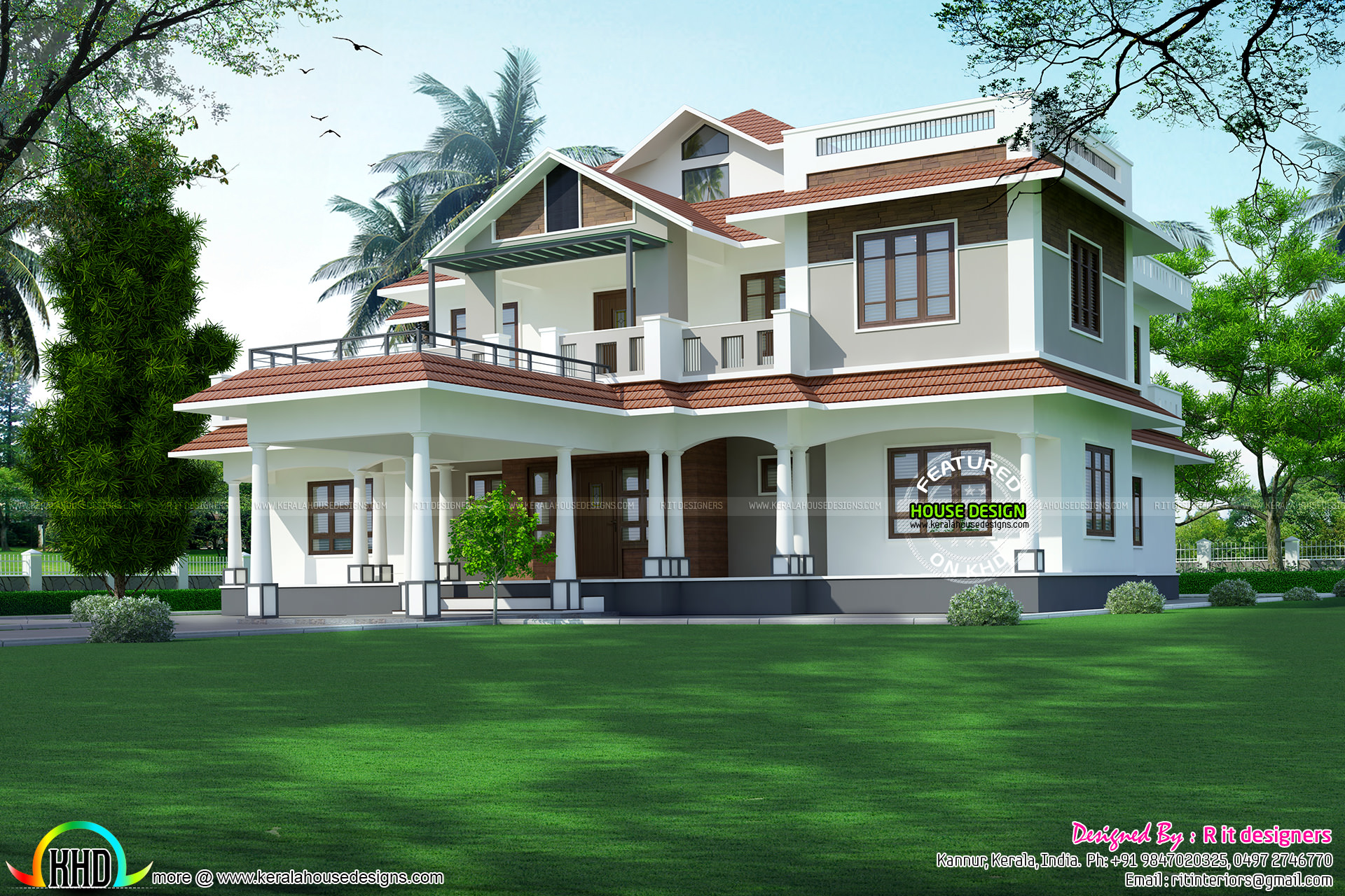 4354 sq-ft 5 bedroom mixed roof home - Kerala Home Design and Floor ...