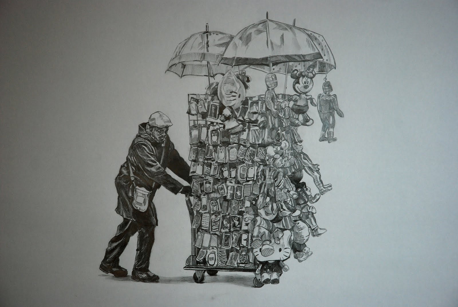 Geraint Evans -Visual Artist-: Street Vendor, pencil on paper 84 x 60cm