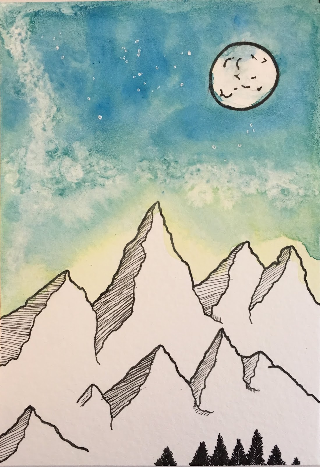 Art Room Britt: Jen Aranyi Mountain-scape Mixed-Media Illustrations