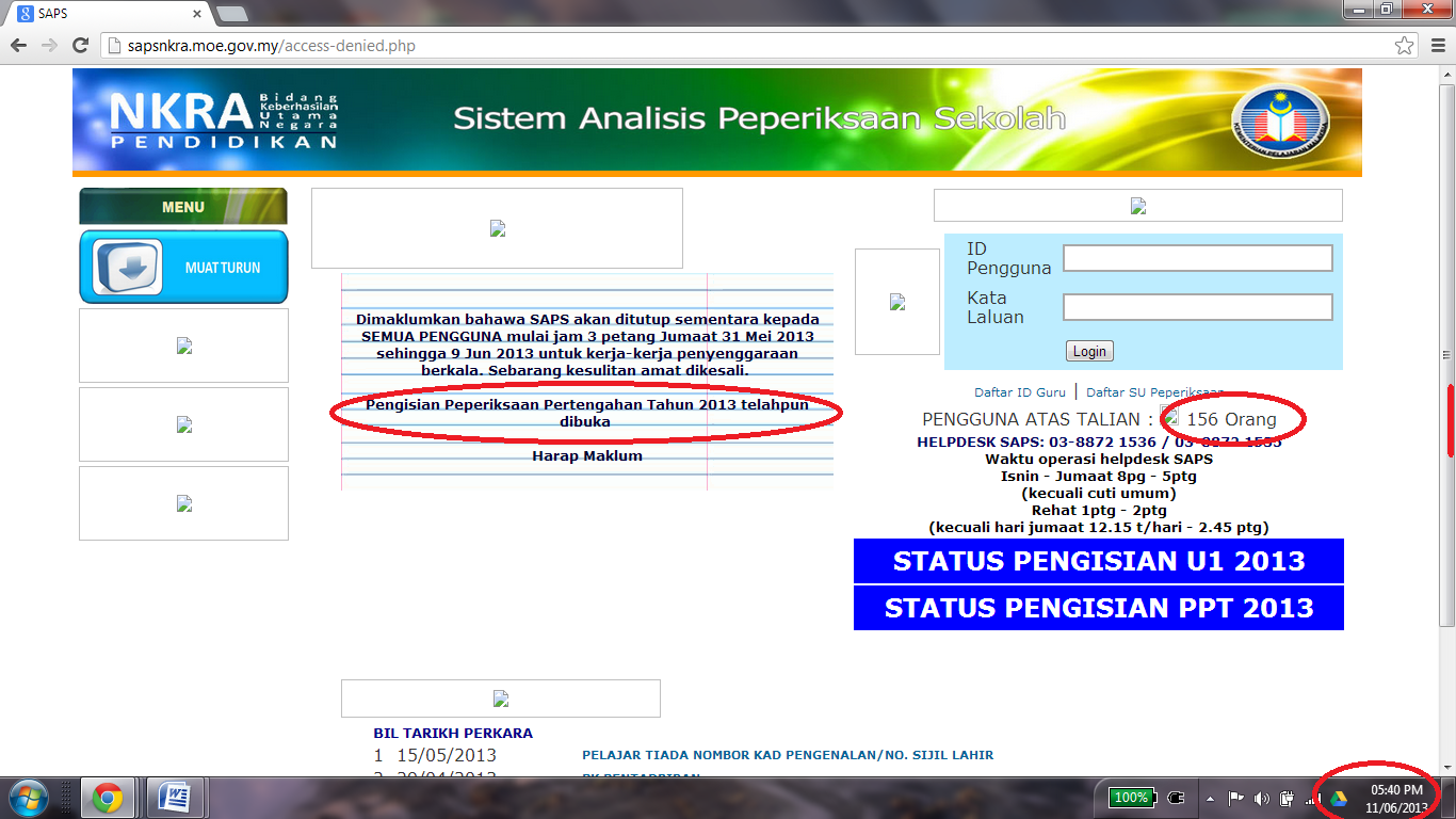 LoNgK@i_2U (*_*): STATUS SISTEM SAPS NKRA 11 JUN 2013