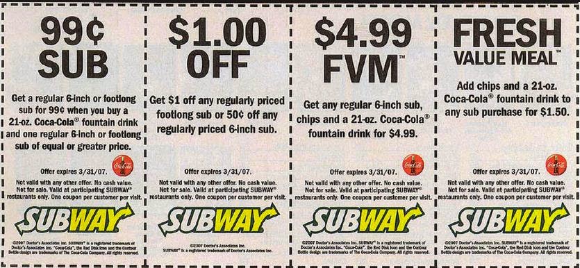 Subway Printable Coupons March 2015