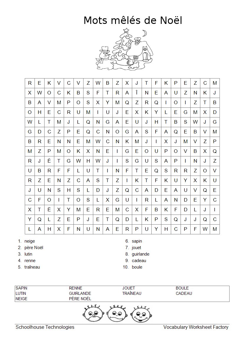 Maternelle: Mots mêlés de Noël