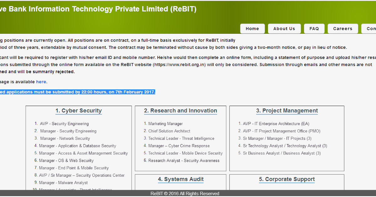 Reserve Bank Information Technology Private Limited (ReBIT) - GovTrecruitment: Central and State Job