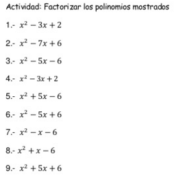 MATEMÁTICAS 10moGrado: ACTIVIDAD No. 15 FACTORIZACIÓN (Tanteo Simple)